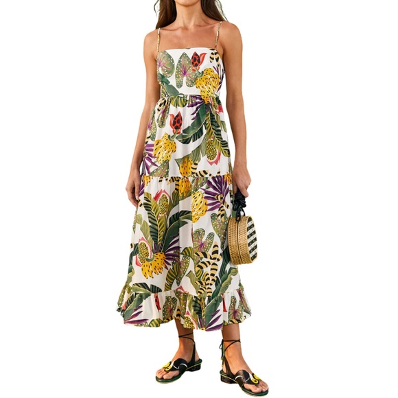 FARM Rio | Dresses | Farm Rio Striped Forest Maxi Dress Off White ...